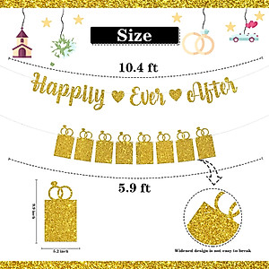 WeBenison Happily Ever After Photo Banner Wedding Decor Banner with Photo Frame Bridal Shower Bunting Decorations Bachelorette Party Picture Banner Gold Glitter