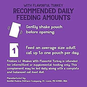 Purina Friskies Wet Pureed Cat Food Topper, Lil' Shakes With Flavorful Turkey Lickable Cat Treats - (Pack of 16) 1.55 oz. Pouches