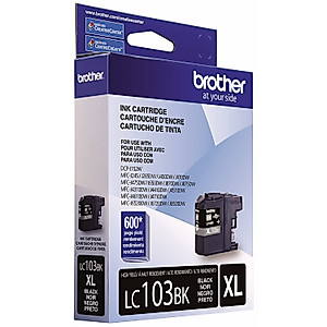 Brother Genuine High Yield Black -Ink -Cartridge, LC103BK, Replacement Black -Ink, Page Yield Up To 600 Pages, Amazon Dash Replenishment -Cartridge, LC103, 1 OEM -Cartridge