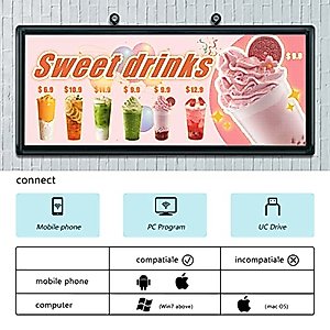 CX PH6 Outdoor LED Scrolling Sign 40'' x 18'' Full Color WiFi LED Sign Display Board with High Resolution High Brightness and New SMD Technology - Programmable LED Sign