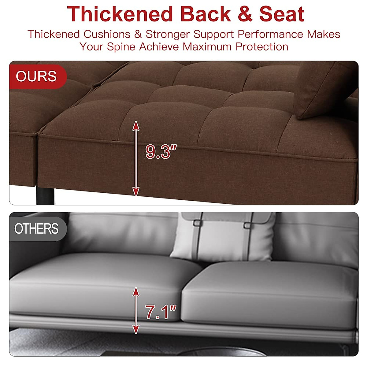 HOMHUM Convertible Sleeper Sofa Bed Modern Linen Fabric Couch Bed Futon Sofa Bed with 2 Pillows for Living Room, Apartment, Guest Room, Elegant Brown