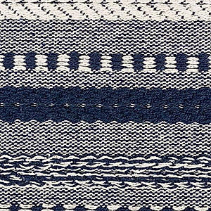 DII Farmhouse Braided Stripe Table Runner Collection, 15x72 (15x77, Fringe Included), Navy Blue