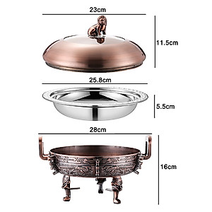 ZHIRCEKE Full Size Stainless Steel Chafing Dish Round Chafer Buffet Warmers W/Food Pans, Aluminum Stand, Visible Pot Lid and Fuel Holders,Red Copper