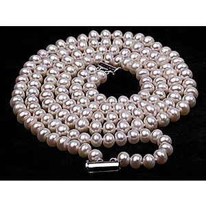 JYX Double-row 8mm Flatly-round Freshwater Cultured Pearl Necklace 22"