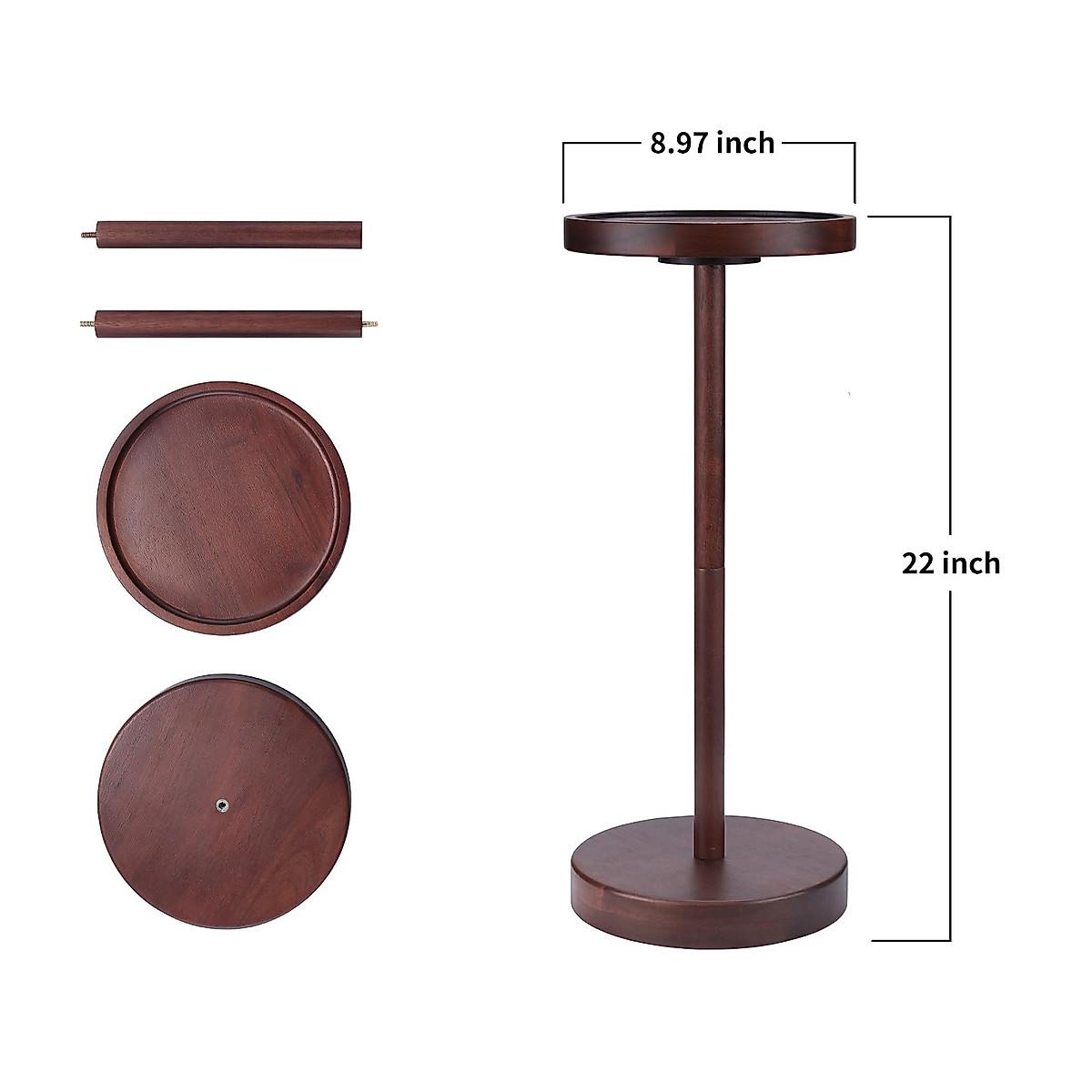 EVERBBKING Solid Acacia Wood Pedestal Side Table, Drink Table, Small End Table Pedestal End Table, Small Pedestal Table Small Round Table Martini Table