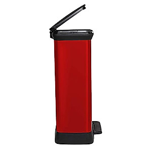 CURVER Metal Effect Kitchen One Touch Deco Bin, Red, 50 Litre