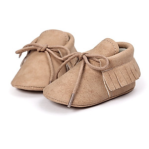 RVROVIC Baby Boys Girls Moccasins Soft Sole Tassels Prewalker Anti-Slip Shoes (S:0~6 Months, PU Khaki)