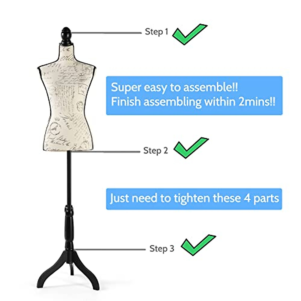 DRDINGRUI Standing Female Mannequin Body, Height Adjustable from 52'' to 67'', Pinnable Dress Form with Tripod Base for Dress Jewelry Display