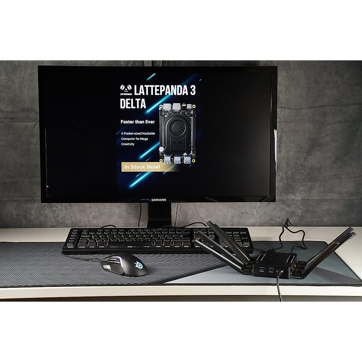 KKSB LattePanda 3 Delta Case | Black Aluminum LattePanda 3 Delta Enclosure | Supports 8 SMA Antennas