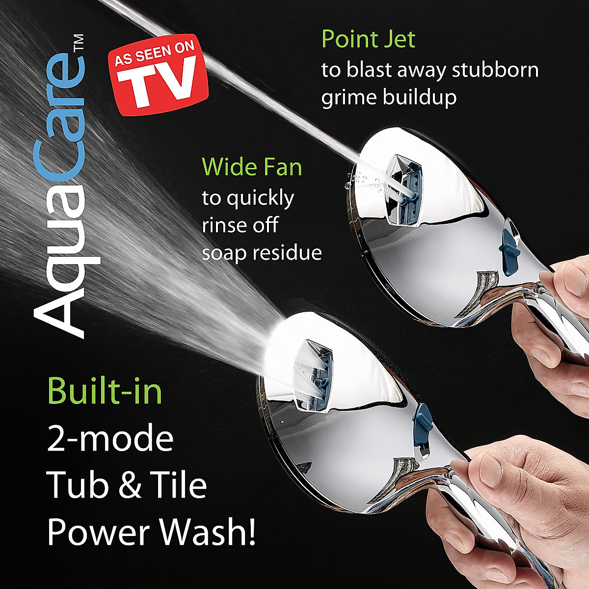 AquaCare As-Seen-On-TV High Pressure Handheld/Rain 80-mode 3-way Shower Head Combo with Adjustable Arm - Anti-clog Nozzles, Tub & Pet Power Wash, 6 ft. Stainless Steel Hose, All Chrome Finish