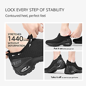 STQ Walking Shoes Women with Arch Support Comfortable Non Slip Work Shoes Breathable Slip on Sock Sneakers All Black 9 US