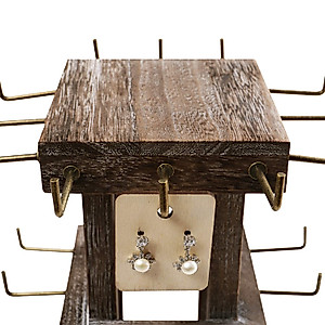Ikee Design Wood Rotating Jewelry Display Stand Tower,Spinning Keychain Display Stand,36 Hooks Spinning Necklace, Bracelet, Earring Rack for Vendor, Coffee Color