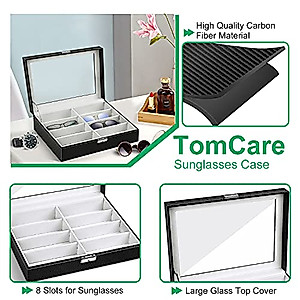 TomCare Sunglass Organizer Glasses Holder Glasses Case Sunglass Case Storage Box with 8 Slots Eyeglasses Display Case Holder Jewelry Watch Organizer Glasses Display Drawer Lockable Case Black