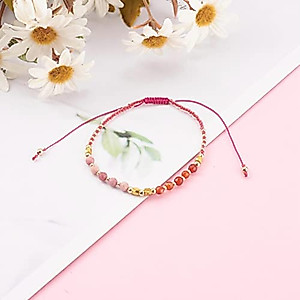 Mother's Ray True Friendship Affirmation Bracelet – Rhodochrosite and Agate Beaded Bracelets – Genuine Gemstones and Crystals Bracelet for Women – Adjustable Nylon Cord for Comfortable Wear