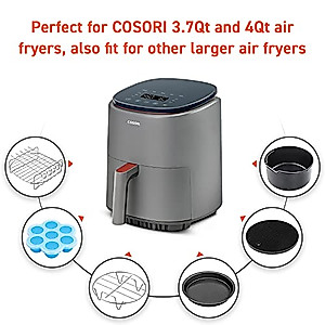 COSORI Air Fryer 4 Qt, 7 Cooking Functions Airfryer, 150+, White & Air Fryer Accessories, Set of 6 Fit for Most 3.7Qt and Larger Oven Cake & Pizza Pan, Metal Holder, Skewer Rack & Skewers, etc
