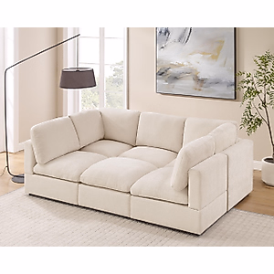 VANOMi Modular Sectional Sofa, Convertible Sleeper Sofa Modular Sectional Sofa Bed with Ottoman, 6-seat Sectional Sofas for Lving Room