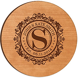 LifeSong Milestones Personalized Wood Lazy Susan Turntable Wedding and Family IDeas 12 Inch Custom Engraved Decorative Serving Centerpiece - Monogram Design