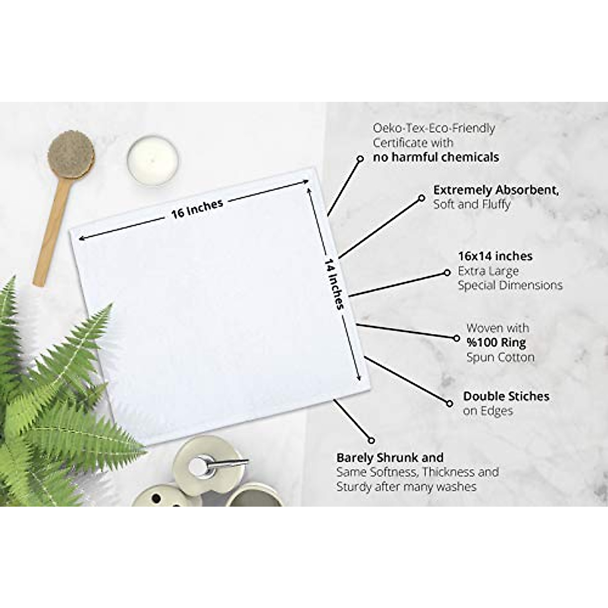 RosenSoft Oversized Wash Clothes-16x14 in Extra Large Wash Cloths for Body and Face, Hand Gym Spa- Fingertip Towels for Bathroom, Bath Towel Set, 100% Turkish Cotton Thick and Absorbent (White, 6)