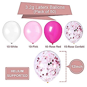 Thomtery Pink Confetti White Balloons, 50pcs 12 inch Latex Balloons for Birthday Party, Valentine's Day Decorations