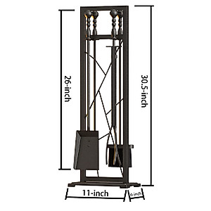 Fire Beauty Fireplace Tools, 5 Pieces Fireside Accessories Fire Kit Set, Stand Woodstove Tools Holder Wrought Iron Handle Indoor Fireset Stand (30.5 Inches)