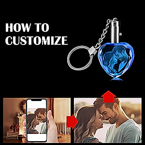 Aolun Custom Crystal Keychain Picture,Personalized Engraved Keyring with LED Light