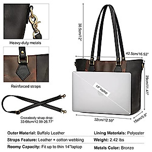 S-ZONE Vintage Genuine Leather Shoulder Bag Work Totes for Women Purse Handbag with Back Zipper Pocket Large
