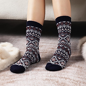 Trifabricy 5 Pairs Comfortable and Warm Wool Socks - Thick Knit Cabin Socks for Women and Men, Cozy Winter Gifts