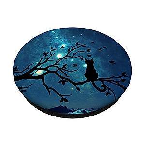 Night Cat in a Tree aurora Sky Christmas Gifts kids adults PopSockets PopGrip: Swappable Grip for Phones & Tablets