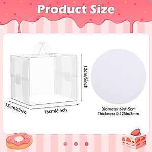50 Pcs Clear Cake Boxes and 50 Pcs 6 Inch Round White Cake Boards 6x6x5inch Transparent Bakery Boxes with Boards Plastic Cake Carrier with Lid and Handle for Wedding Birthday Baby Shower Party Favor