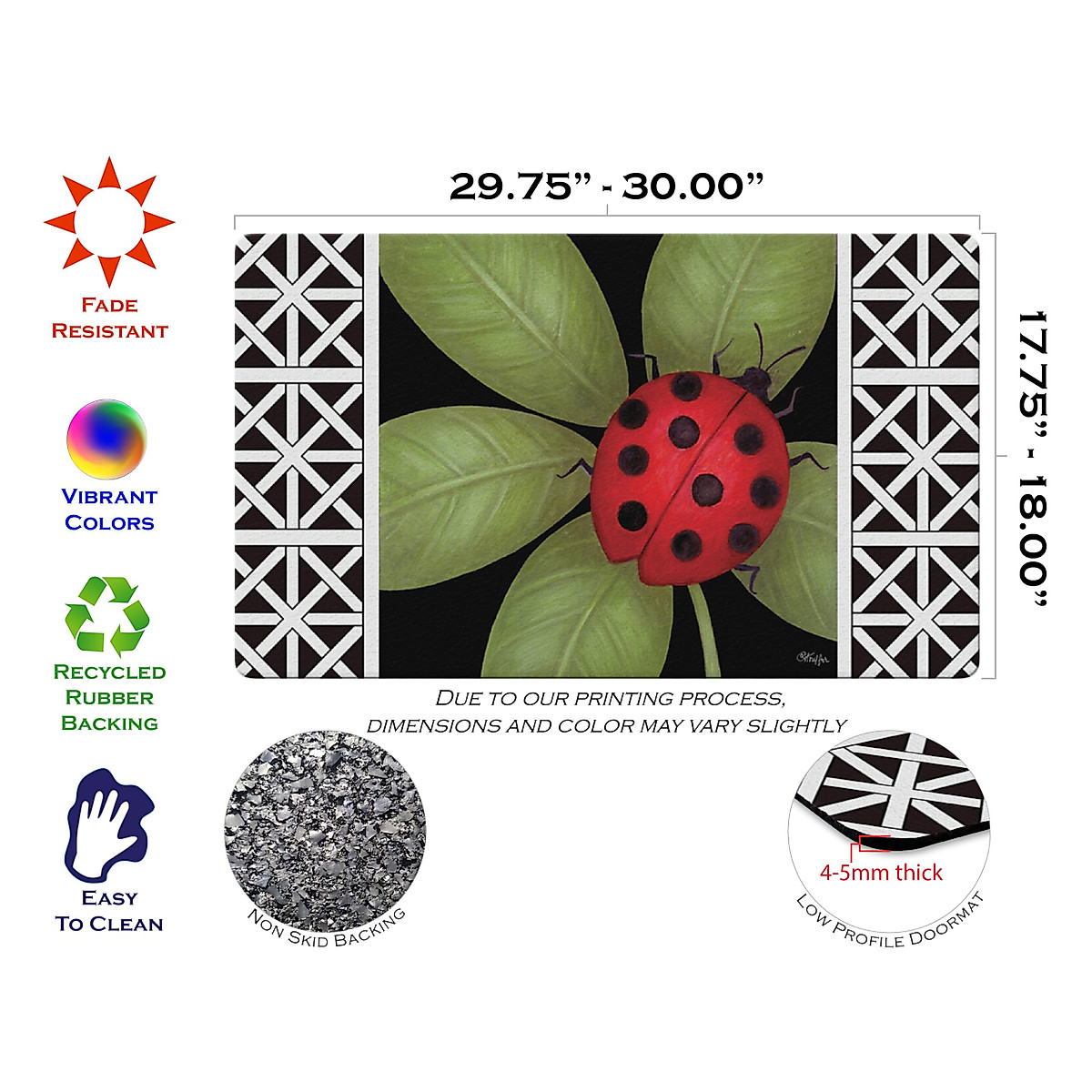 Toland Home Garden 800054 Ladybug Summer Door Mat 18x30 Inch Outdoor Doormat for Entryway Indoor Entrance