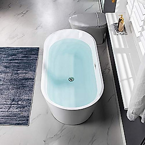 WOODBRIDGE 59" Acrylic Freestanding Bathtub Contemporary Soaking White Tub with Chrome Overflow and Drain，B0014-CH
