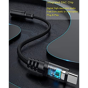 DUKABEL Type C to Aux Adapter, USB-C to Audio Jack with Upgraded DAC Chip for Samsung Galaxy S22 S21 S20 Ultra S20+ Note 20 Google Pixel 6 Pro/5/4/3/2 OnePlus 7T and More