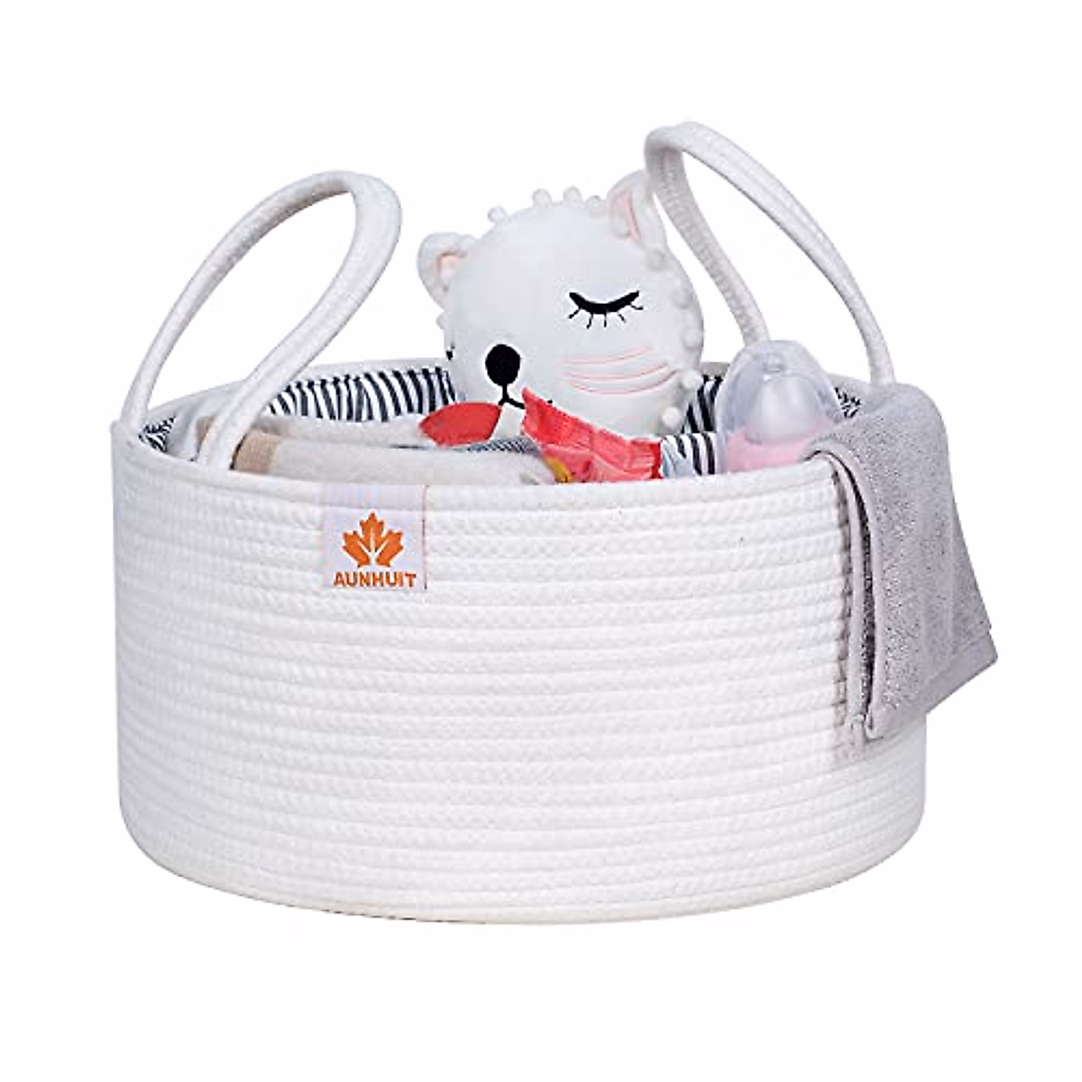 Large Baby Diaper Caddy Organizer 15"X7.4" Round Hanging Nursery Storage Bin Portable Changing Table/Car Travel Tote Bag Removable Inserts Newborn Registry Boy Girl Shower Rope Basket