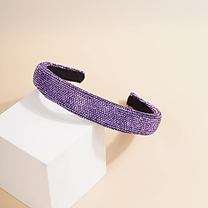 Jumwrit Rhinestone Headband Glitter Non-Slip Wide Headband Solid Hair Band Purple Cute Hair Hoop Wave Shape Headband Fashion Hair Accessories for Women Girls(Style 2)