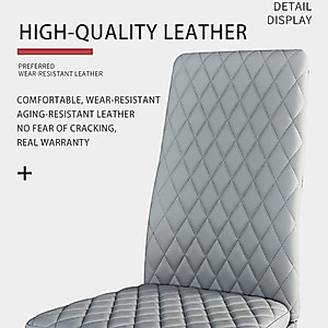 VOPES Light Gray Modern Minimalist Dining Chair Leather Sprayed Metal Pipe Conference Chair Set of 4