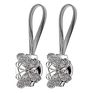 Sumnacon 2 Pcs Crystal Curtain Magnetic Tiebacks - Decorative Curtain Clips Buckle with Stretchy Wire Rope, Sparkling Drapery Holdsbacks for Home Office Decor