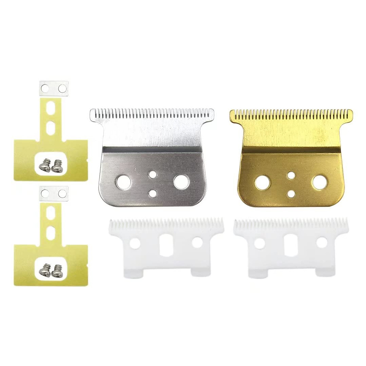 2 Pairs of Replacement T Blade Outliner Trimmer Blades in Silver and Gold with Screws, Sliders and Gaskets
