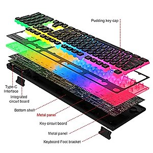 Wireless Gaming Keyboard and Mouse Combo,Translucent Pudding Keycap,3650mAh Rechargeable Battery,RGB Ergonomic Mechanical Feel Keyboard,4800 DPi Rainbow Led Mute Mouse 2.4G USB for PC/Mac(Black)