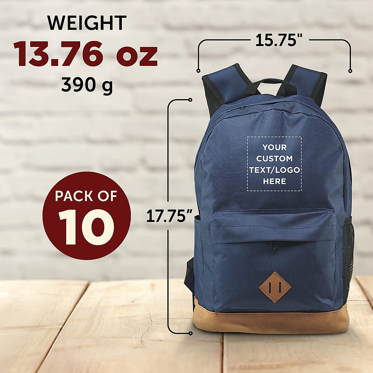 DISCOUNT PROMOS Custom Multipurpose Laptop Backpacks Set of 10, Personalized Bulk Pack - Lots of Features for Everyday Use, Perfect for Students,Employess, Businessman - Blue