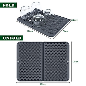 Silicone Dish Drying Mat for Multiple Usage,Easy clean,Food Grade Silicone,Oversized,Heat-resistant Foldable Silicone Mat Rack for Kitchen Counter,Refrigerator or Drawer liner
