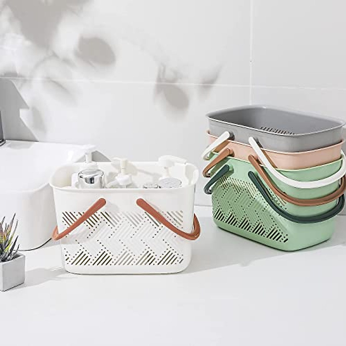 Andmey Portable shower caddy Tote, Plastic Storage Caddy Basket with Handle for College, Dorm, Bathroom, Garden, Cleaning Supplies, White