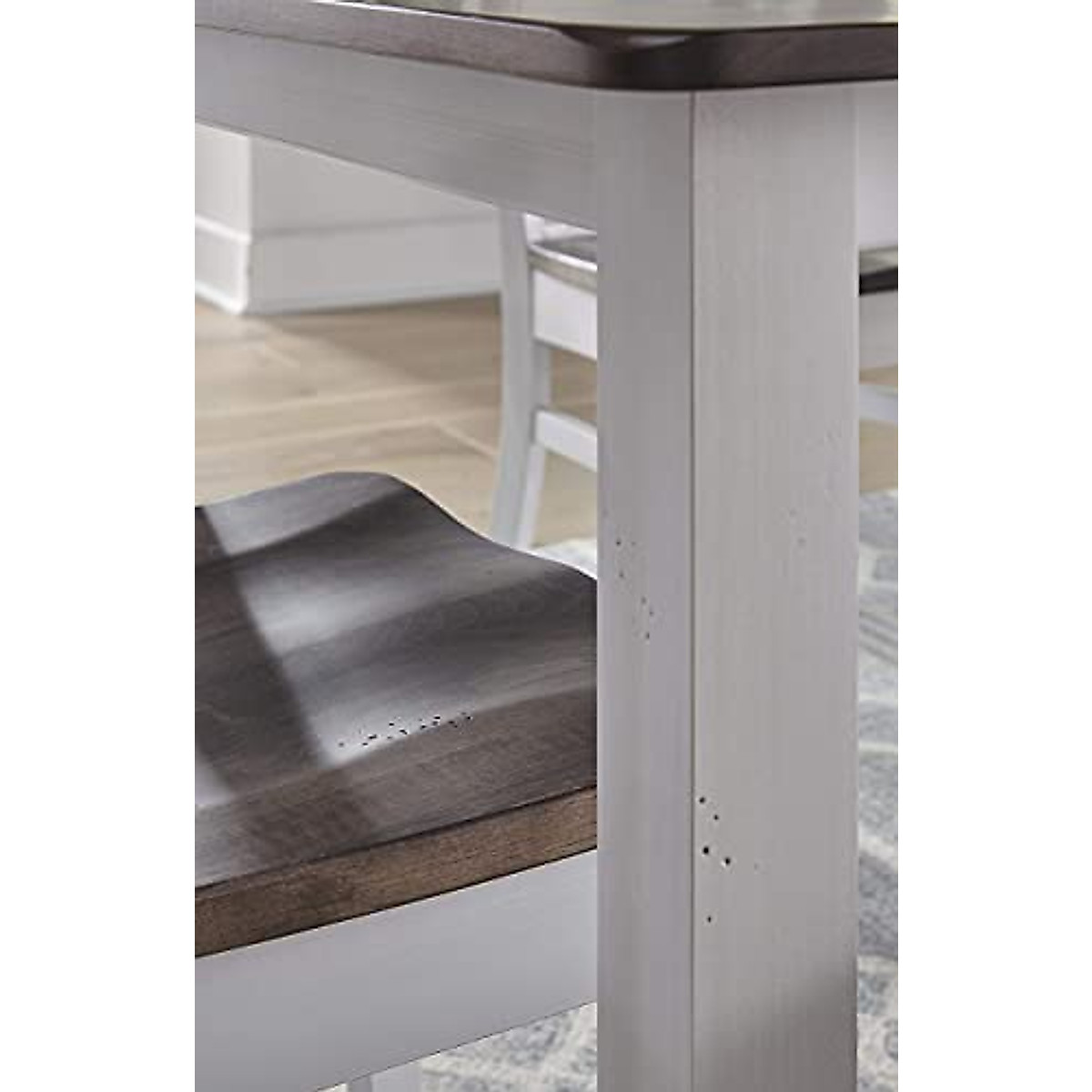 5 Piece Solid Maple Wood Dining Room Set | Full Kitchen Table Set with Table and 4 Chairs | 38” x 48” Brown and White Rectangle Table with Eased Edge and Distressing | Handmade in USA