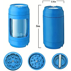METSHOW Light-Up LED Transparent Seal Storage Jar，Magnifying Viewing Glass Airtight Jar with Grinder ，8 x Magnification Glass (Blue)