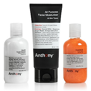 Anthony Face It & Go Kit, Set Includes Glycolic Facial Cleanser 3.4 Fl Oz. All Purpose Facial Moisturizer 3 Fl Oz. Facial Scrub 3.4 Fl Oz.