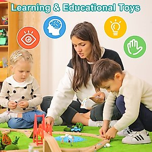 Robobloq Coding Train Set, 22 Functions Lights & Music, 3 Modes, Compatible to Major Wooden Train Tracks and Building Blocks, Great Gifts of STEM Toys for Children Aged 3-7