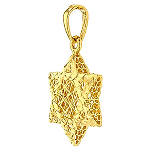 Religious by Jewelry America 14k Yellow Gold Textured 3D Jewish Star of David Pendant