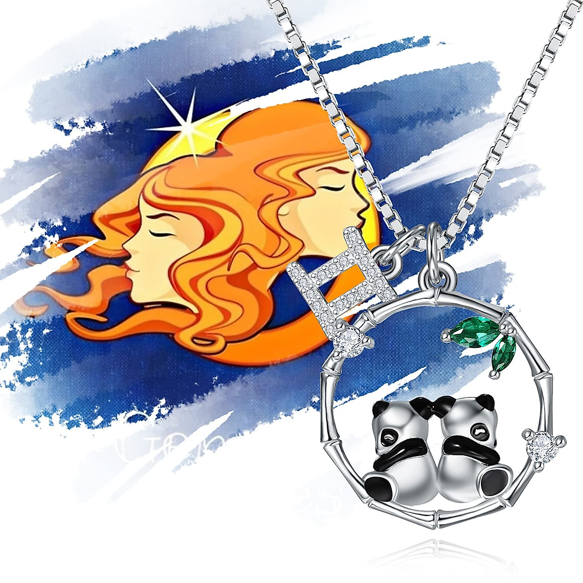 Gemini Necklace Sterling Silver Panda Pendant Necklace Constellation Necklace Zodiac Signs Jewelry Gemini Gifts for Women