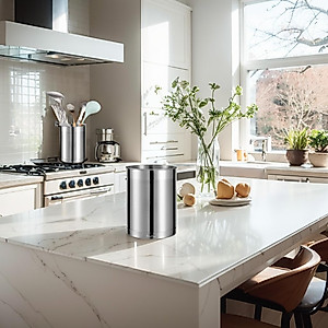 KSENDALO Steel Holder Utensil Crock 6.5inch Tall,Utility Sturdy Heavy Large Utensils Holder Stainless Silverware Holder for Kitchen Home and Office