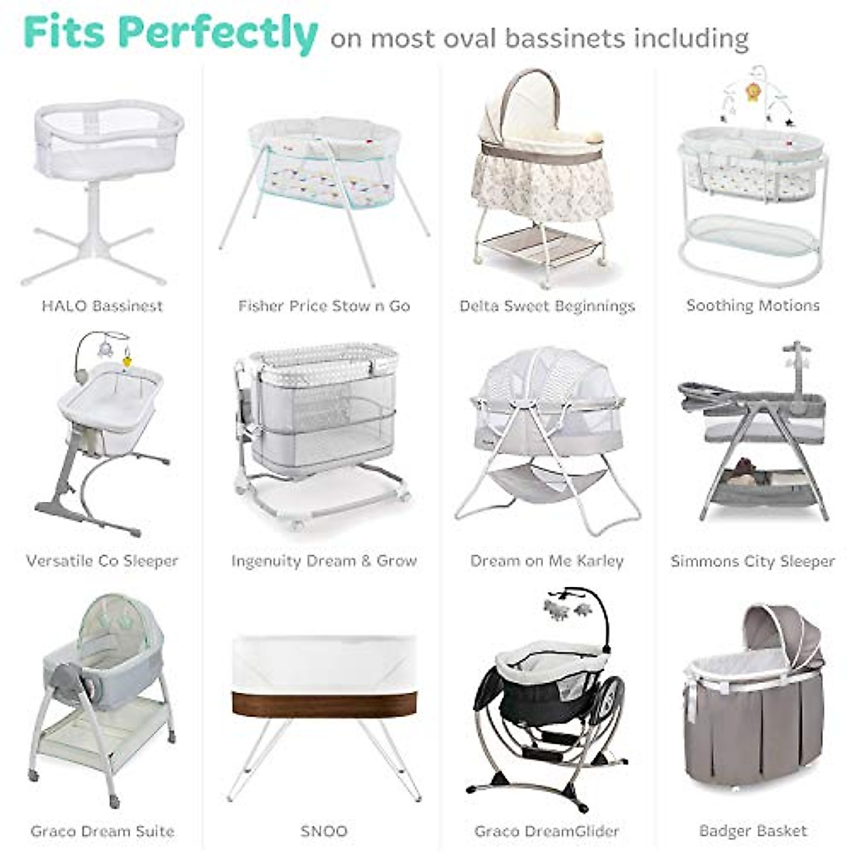 Bassinet Fitted Sheets Compatible with Halo, Fisher Price, Delta, Graco – Fits Perfectly on 15 x 33 Inch Oval, Rectangular Mattress Pad – Snuggly Soft Jersey Cotton – Grey Stripes, Lamb – 2 Pack