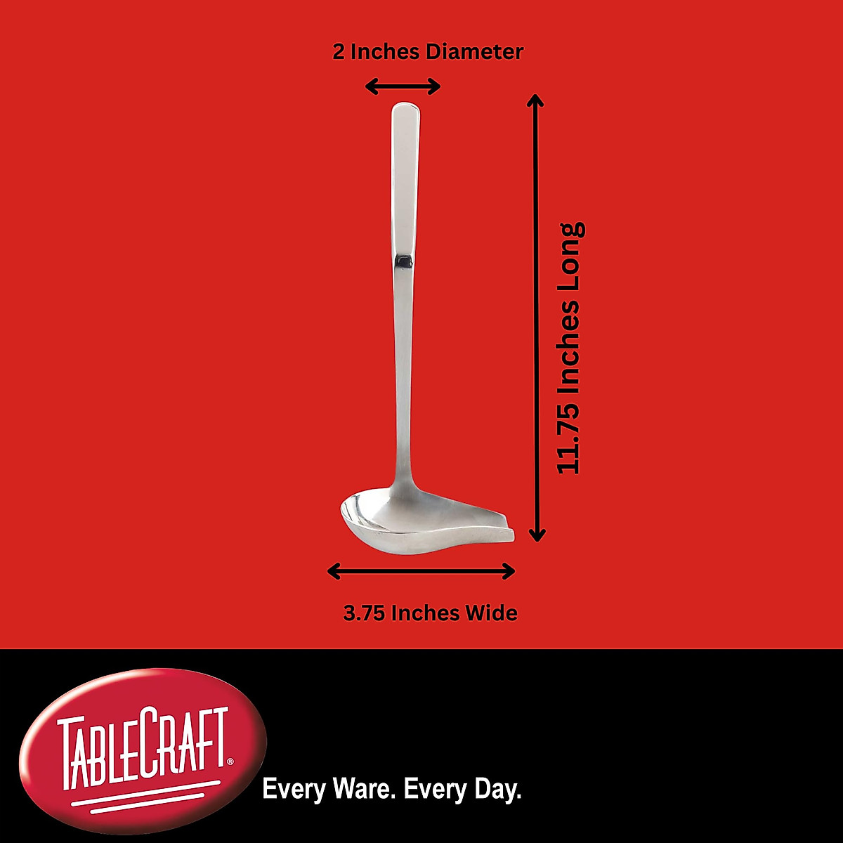 TableCraft 11631 Holden Collection Ladle, 1 oz., Small, with spout, 11.75" x 3.5" x 2", Hollow Handle, Stainless Steel (18-0)